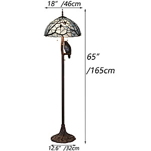 Bieye L10882 Ravens Sitting on Bare Tree Branch Against Full Moon Tiffany Style Stained Glass Floor Lamp with Raven Night Light Double Lit for Halloween Décor, 4-Light, 65 inches Tall (Dark Blue)