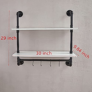 ROGMARS Industrial Pipe Shelving Floating Bathroom Shelves with Towel Bar Over Toilet,2 Tier 30 inch Retro White Rustic Farmhouse Pipe Wall Shelves for Kitchen Storage (30inch 2 Tier)