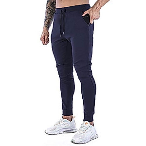 GANSANRO Mens Jogger Sweatpants, Men's Slim Fit Workout Athletic Pants, Navy Blue Sweatpants for Men with Pockets, Medium