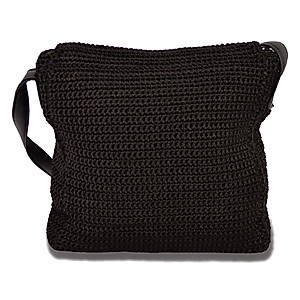 Rising Phoenix Industries Cute Black Crochet Crossbody Bag with Zipper and Flap Closure, Boho Style Handbag Purse with Faux Leather Strap