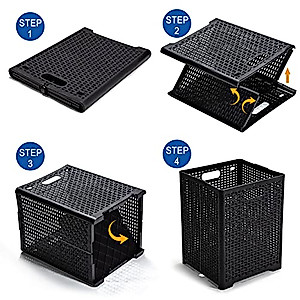 Eslite 42L Collapsible Plastic Laundry Baskets,Foldable Laundry Hamper,Pack of 2 (Black)