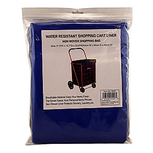 Utility Folding Shopping Cart Liner with Privacy Top Cover - Water Resistant, Lightweight, Non-Woven, Breathable Material, Fastens Securely - Protects Groceries and Laundry During Transit (Blue)