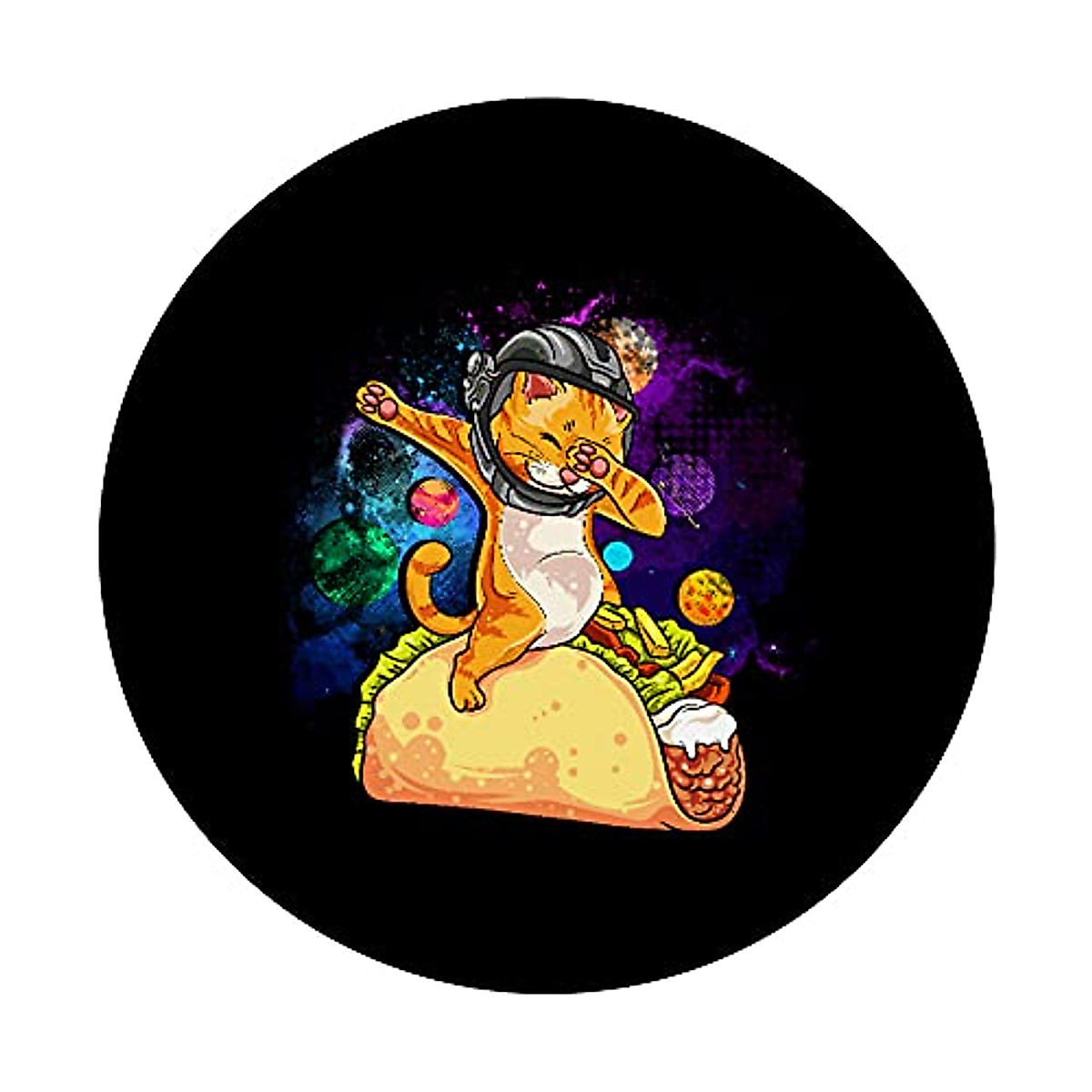 Funny Dabbing Cat Astronaut In Space Riding Taco PopSockets Swappable PopGrip