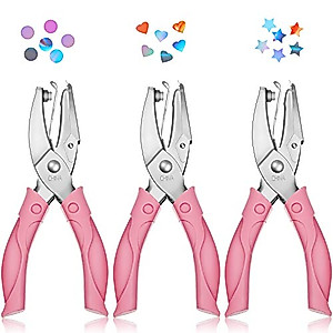3 Pieces Handheld Hole Paper Punch Metal Single Hole Paper Punch Punchers with Soft Grip and 0.25 Inch Circle 0.2 Inch Star 0.22 Inch Heart Holes for DIY Craft Tags Clothing Ticket Scrapbook Tool