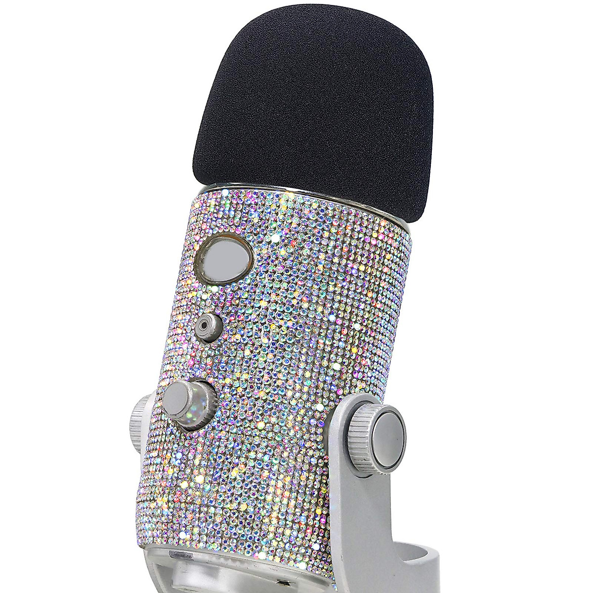 YOUSHARES Blue Yeti Pop Filter - Cute Glitter Sticker, Bling Diamond Shiny Skin with Mic Foam Winscreen Compatible with Blue Yeti Microphones (Silver)