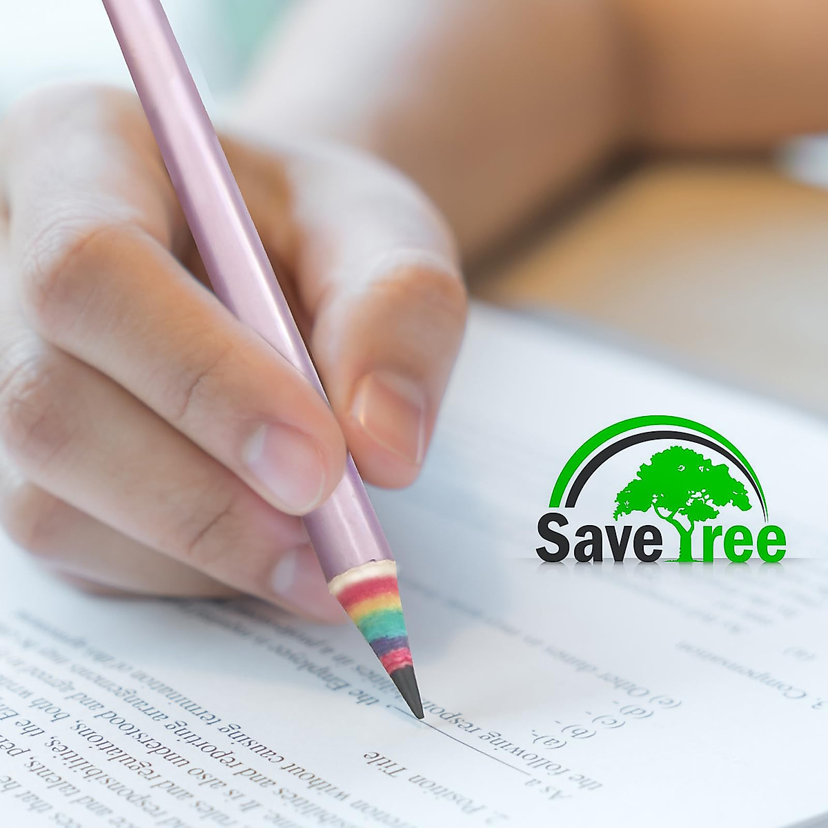 ECOTREE Eco-friendly Wood & Plastic Free Rainbow Recycled Paper #2 HB Pencils For School and Office Supplies, Pre-sharpened,12-Pack