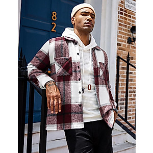 COOFANDY Men's Long Sleeve Flannel Shirt Jacket Button Up Fleece Plaid Shirt Lightweight Winter Shirts