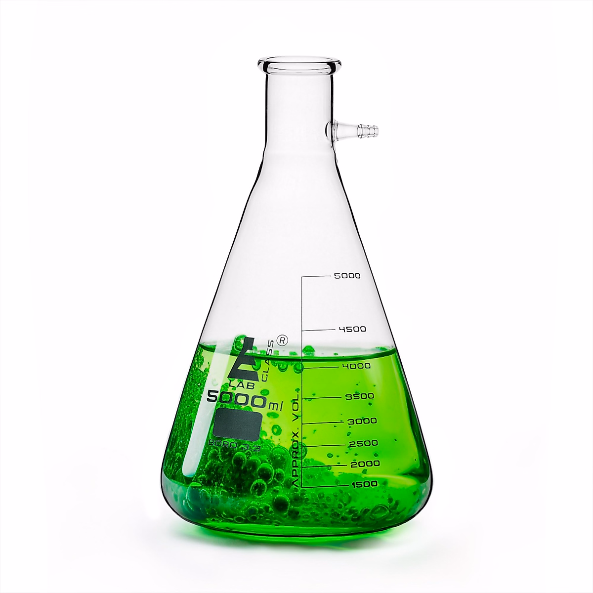 Filtering Flask, 5000ml - Borosilicate Glass - Heavy Walled - Conical Shape, with Integral Side Arm - White Graduations - Eisco Labs