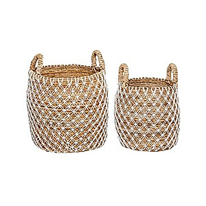 Brown Banana Leaf Natural Storage Basket (Set Of 2) 17 X 19
