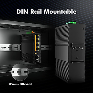 MokerLink 5 Port PoE Industrial DIN-Rail Network Switch, 60W IEEE802.3af/at PoE Power, 10/100Mbps Fast Ethernet, IP40 Rated Network Switch (-40 to 185°F), with UL Power Supply
