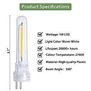 CXLHO String Lights Replacement LED Bulb Filament 12 Packs, 2700K Warm White, S14 Light Bulb Accessories, Shatterproof Waterproof and Dimmable