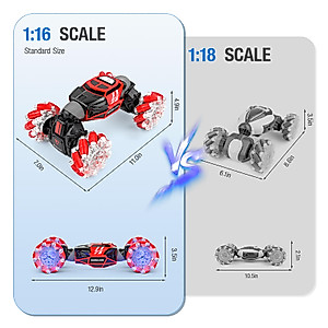 Powerextra Remote Control Car, 4WD Rc Stunt Car with Light & Music, Watch Gesture Sensor Car, Double Sided Rotating Off Road 360° Flips, Toy Car for Boys & Girls - Red