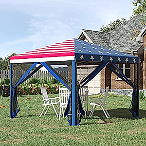 Outsunny 10' x 10' Pop Up Canopy Tent with Netting and Portable Carry Bag, Instant Sun Shelter, Tents for Parties, Height Adjustable, for Outdoor, Garden, Patio, American Flag