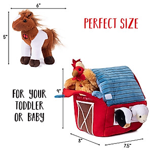Plush Creations Talking Plush Farm Animals for Toddlers with A Plush Barn House Carrier, Animal Farm Set Includes 4 Soft Cuddly Plush Stuffed Animals, A Plush Cow Plush Horse Plush Lamb Plush Rooster