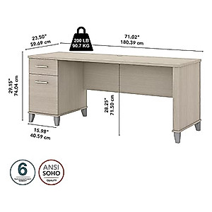 Bush Furniture Somerset 72W Office Desk with Drawers in Sand Oak