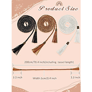SATINIOR 5 Pieces Women's Tassel Braided Waist Belt Skinny Chain Belts PU Leather Braided Dress Belts Woven Rope Belts Skirt Dress, Christmas Party, Black, White, Beige, Camel and Brown, Different