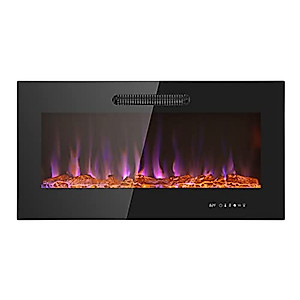 Prominence Home LED Slim Design Electric Fireplace Insert and Wall Mounted Fireplace with 1500 Watt Heater, Log & Crystal Ember Options, Adjustable Realistic Flame and Remote Control, (36 Inch)