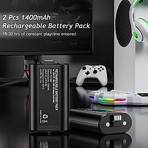 Cooling Stand with Controller Charging Station for Xbox Series S, ZAONOOL Dual Charger Dock & Cooling Fan for Console Accessories with 13 RGB LED Light, 2*Rechargeable Battery, Headset Hook & USB Port