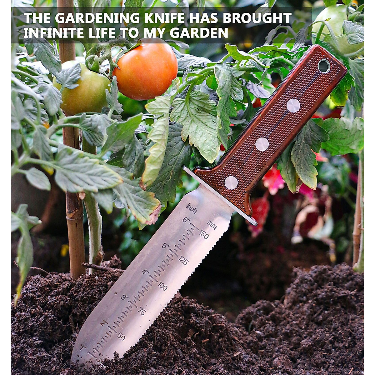 AKAKD Gardening Hori Hori Garden Knife - Gardening Knife,Soil Knife, Serrated Side Weeding Knife,Digging Knife,Garden Knives with Sheath,Full Tang Hori Hori Knife