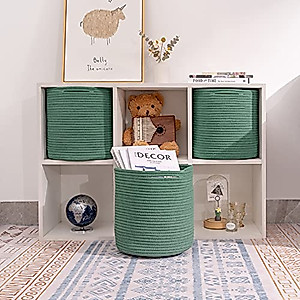 voten Storage Cubes Baskets Bins Organizer 11x11x11'' Fit 12x12''Cube Storage Organizer Bookcases Shelf,Durable Woven Cotton Storage Basket for Organizing,Round 3Pack Green