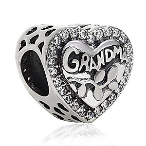 CZVIVIRY Love Grandma Charm 925 Sterling Silver Heart Beads fit Woman Charm Bracelets