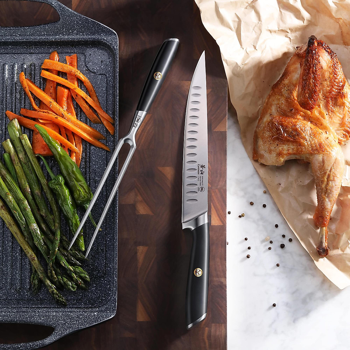 Cangshan L Series 1026955 German Steel Forged 2-Piece Carving Set, Black