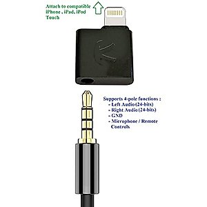 KOKKIA iAudioL (Black) : 24-bit, Tiny Rigid Compatible to Lightning to 3.5 mm Headphone Jack Adapter, Compatible to Lightning Connector iPhone,iPad,iPod Touch with iOS 10 or Later..