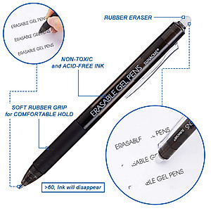 sunacme Erasable Gel Pens, Retractable Erasable Gel Pen Clicker Fine Point 0.7 mm, Smooth Ink for Writing (8 Black/8 Blue)