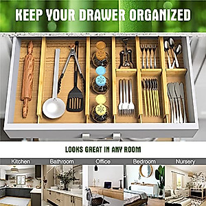 ANTOWIN Bamboo Drawer Dividers, Expandable Drawer Separators Splitter, 17-22 inches Adjustable Spring-loaded Organizer for Large Utensil, Clothes, Tools Drawers, 6 Pack Dividers + 4 Pack Baffle
