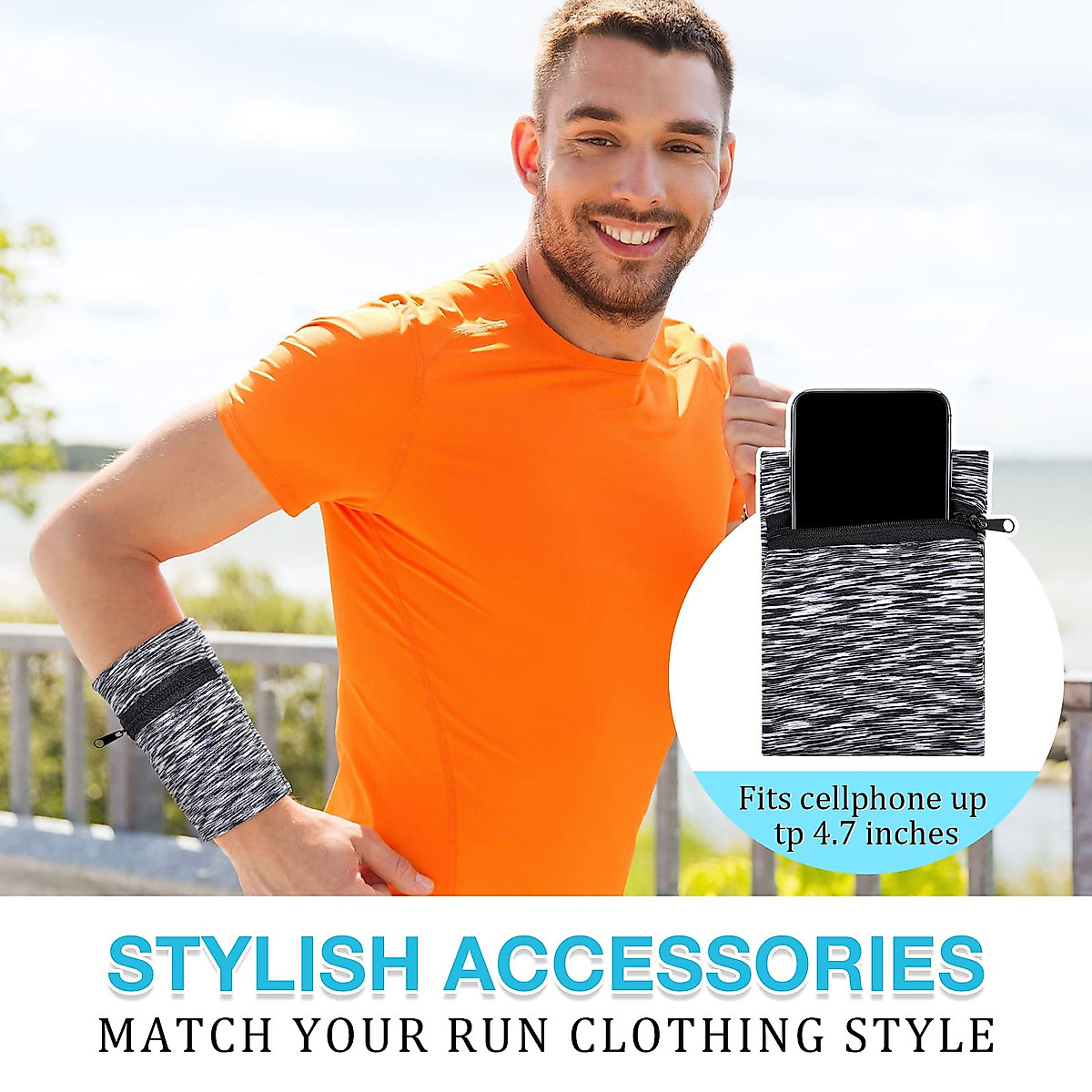 5 Pieces Wrist Wallet Phone Armband Sleeve Running Wallet Wristband Wallets for Women Men Sports Wrist Pouch with Zipper for Phone Running Walking Hiking Jogging Travel Fishing