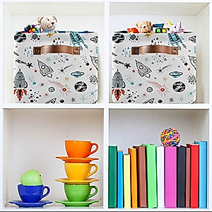 Storage Basket Cube Large Collapsible Toys Storage Box Bin Laundry Organizer for Closet Shelf Nursery Kids Bedroom,15x11x9.5 in (1 pack, Space Rocket Planet)