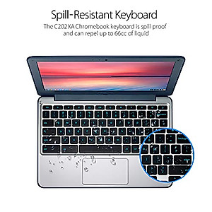 ASUS Chromebook C202XA Rugged & Spill Resistant Laptop, 11.6" HD, 180 Degree, MediaTek 8173C Processor, 4GB RAM, 32GB Storage, MIL-STD 810G Durability, Blue, Education, Chrome OS, C202XA-YB04-BL