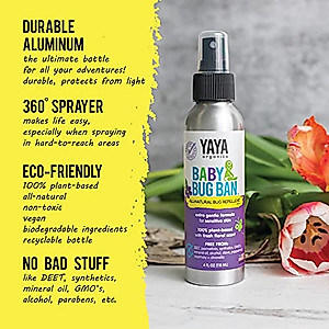 YAYA ORGANICS Baby Bug BAN – All-Natural, Proven Effective Repellent for Babies, Kids and Sensitive Skin (4 Ounce Spray, 2-Pack)