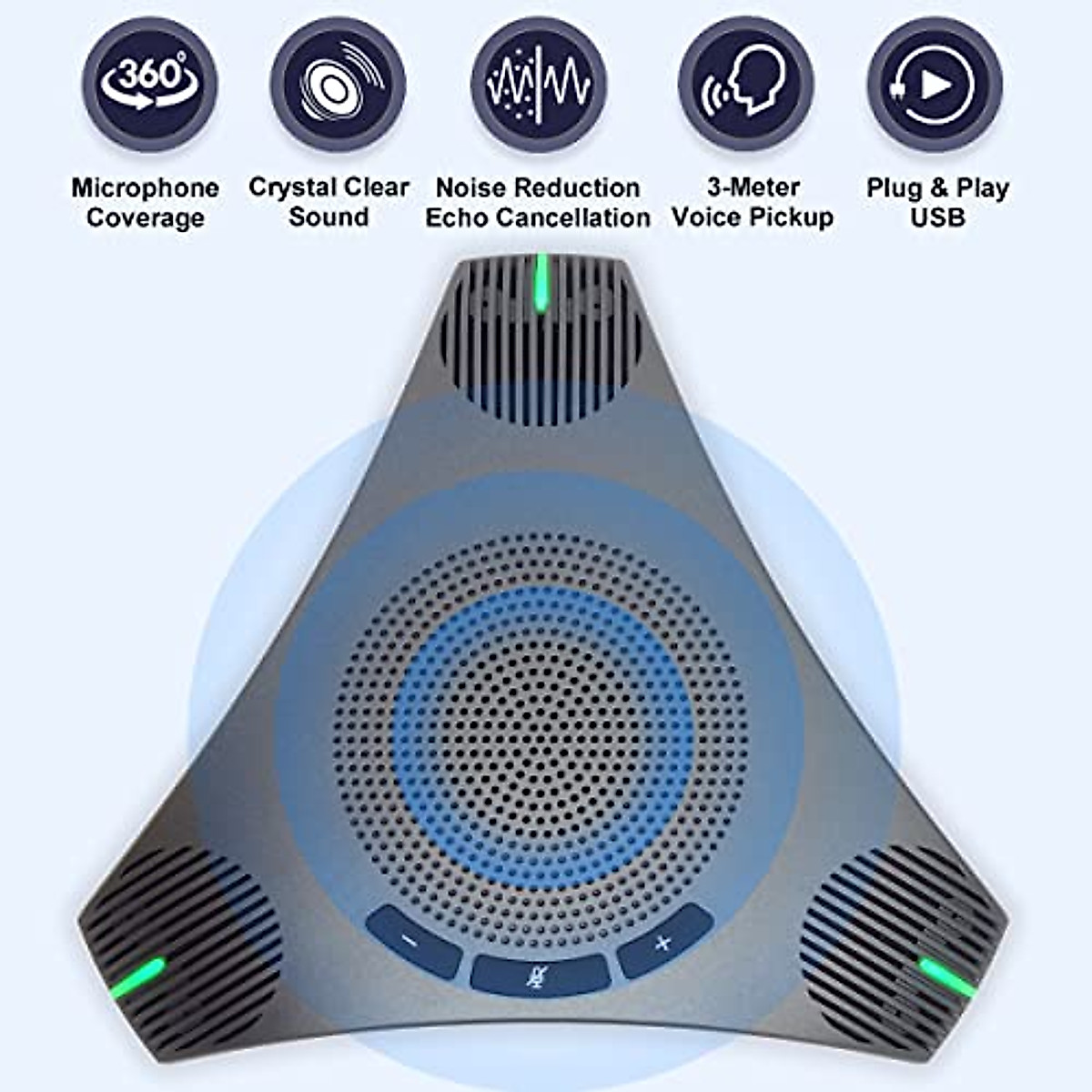 Conference Speaker and Microphone, 360° Omnidirectional USB Speakerphone Microphone with USB Hub, Noise Reduction/Echo Cancellation Computer Microphone for 8-10 People Business Conference, Home Office