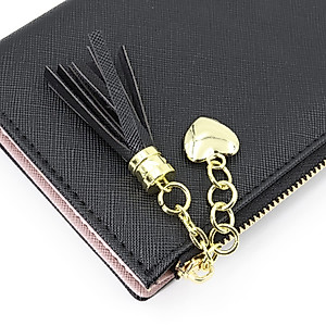 Meilib Wallet for Women Leather Cell Phone Case Holster Bag, Long Slim Credit Card Holder Cute Minimalist Coin Purse Thin Large Capacity Zip Clutch Handbag Wallet for Girls Ladies Black