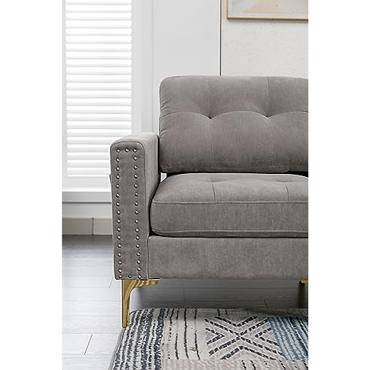 U-Shaped Sectional Sofa w/Reversible Chaise and Movable Ottoman, 110"W 5-Seater Convertible Corner Couch Modern Design Comfy Sofa & Couch with Side Pockets and Nail Head for Home Office Apartment