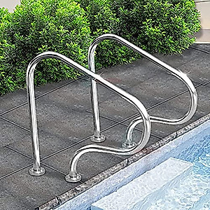 Sturdy Pool Safety Handrails Pool Handrails Swimming Pool Handrails Easy-to-Install Handrails 304 Stainless Steel Reinforced Base Spas Stair Handrails for Garden Backyard Pools