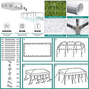 10'x30'x8.5' White Outdoor Gazebo Canopy Tent 8 Removable Walls, for Wedding Tent Party Tent Meeting Tent Camping Tent Commercial Use Backyard Events Etc, Easy to Assemble, Elegant Design