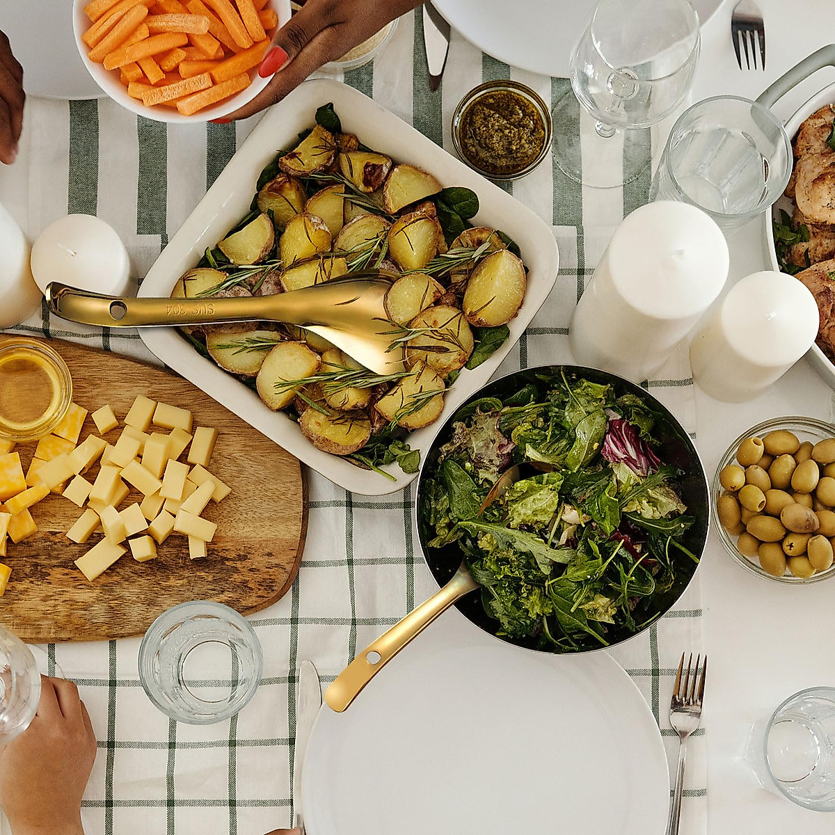 9 Inch Gold Stainless Steel Rice Spoon Paddle, Metal Rice Spatula Scoop, Non-Stick Rice Cooker Spoon, Soup Ladle Rice Scooper Spoons for Serving Cooking Kitchen Utensil