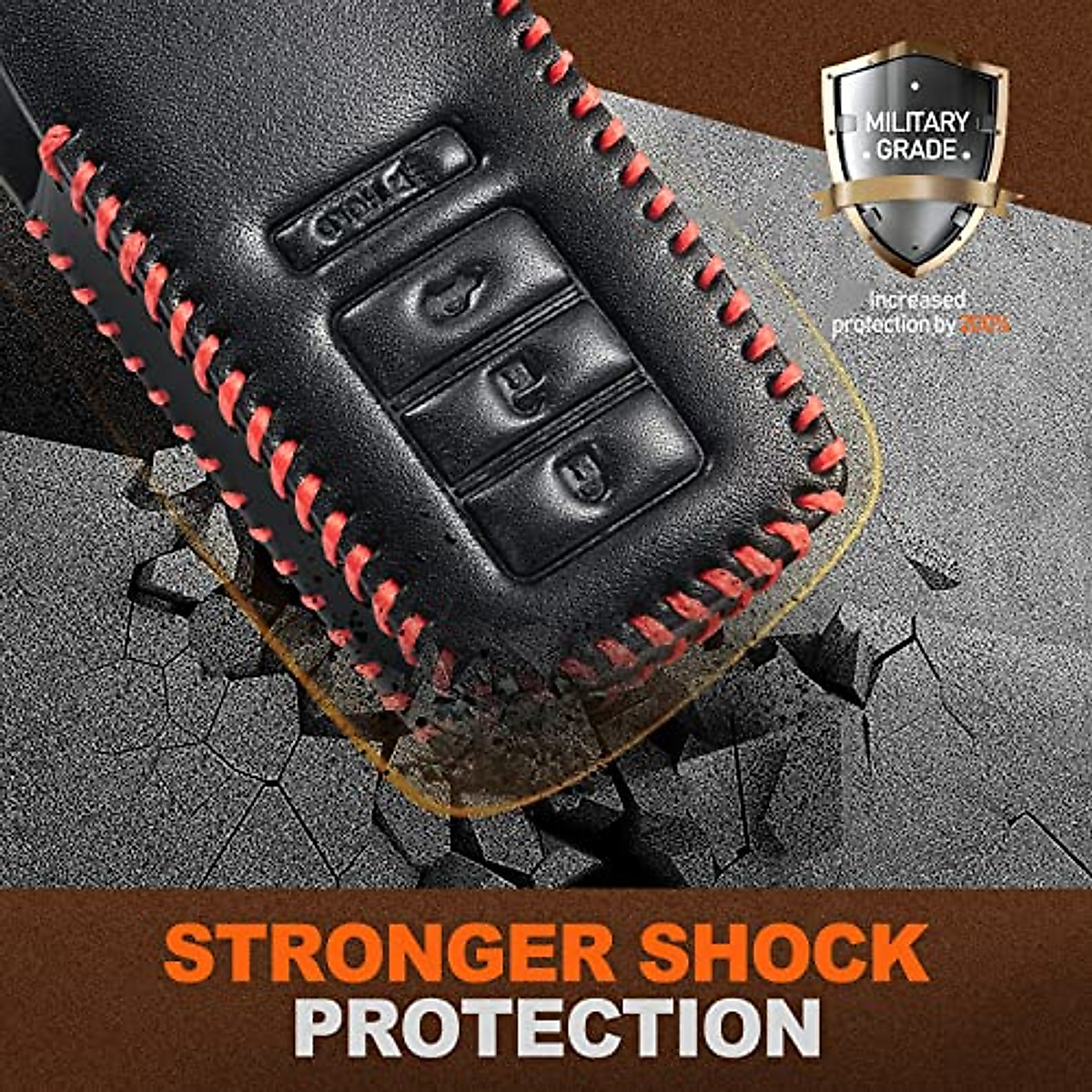 Slohif for Acura Leather Key Fob Cover Accessories for RDX MDX TLX ILX 4 Buttons, Leather Case+D-Ring+Hook(Black)