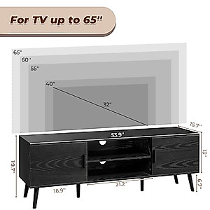 SUPERJARE TV Stand for 55 Inch TV, Entertainment Center with Adjustable Shelf, 2 Cabinets, TV Console Table, Media Console, Solid Wood Feet, Cord Holes, for Living Room, Bedroom, Black