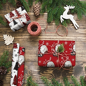 Horaldaily 17 x 120 Inch Christmas Wrapping Paper(3 Rolls: 42.5 sq. ft. ttl.), Red Buffalo Plaid Christmas Trees Snowman Snow Disposable Wrapping Paper for Party DIY Crafts Gift Decor