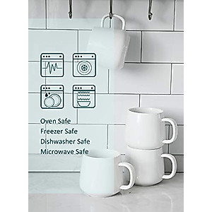 Porcelain Coffee Mugs Set of 4-12 Ounce Cups with Handle for Hot or Cold Drinks like Cocoa, Milk, Tea or Water - Smooth Ceramic with Modern Design, White