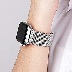 2Pack Magnetic Band Compatible with Apple Watch 38/40/41/42/44/45mm,Steel Mesh Strap Loop Replacement for iWatch SE iWatch Series 8/7/6/5/4/3/2/1 Women Men(Sliver+Champagne gold,38mm 40mm)