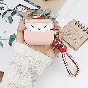 Wonhibo Cute Mushroom Airpods Pro Case for Women Girls, Pink Kawaii Fruit Cover for Apple Airpod Pro 2019 with Keychain