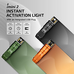 OLIGHT IMINI 2 EDC Rechargeable Keychain Flashlight, 50 Lumens Compact and Portable Mini LED Keyring Lights with Built-in Battery Ideal for Everyday Carry and Emergencies (Black)