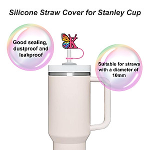 FadAcc Silicone Straw Cover for Stanley Cup, Initial Letter Straw Cover, Beautiful Butterfly Style, Compatible with Stanley 40&30 Oz Tumbler (K)