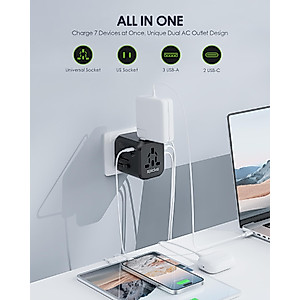 EPICKA Universal Travel Adapter, International Plug Adapter with Dual AC Outlet, 2 USB-C 35W PD Fast Charging & 3 USB-A, All in One Worldwide Wall Charger (TA-205, Black)