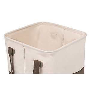 BIRDROCK HOME Square Cloth Laundry Hamper with Handles - Dirty Clothes Sorter - Easy Storage - Foldable - Brown and White Canvas