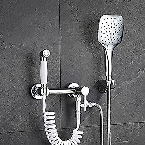 MINJING Bidet Sprayer Kit for Toilet Chrome Multifunction Wall Mounted Bidet Attachment Faucet Sprayer Kit for Toilet Single Handle Bathroom Toilet Bidet Mixer Spray Kit,B